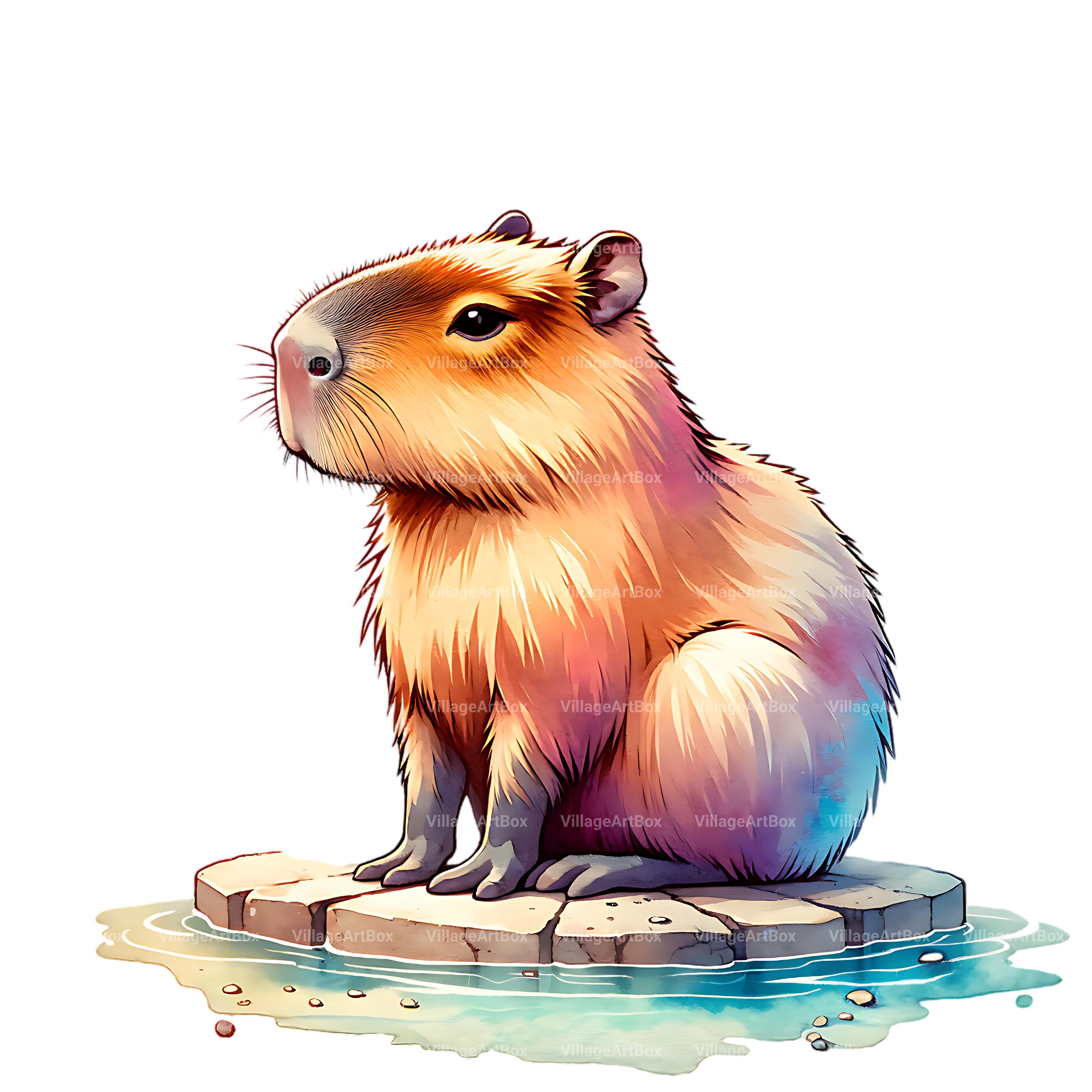 Watercolor Capybara Clipart Bundle: PNG Images, Transparent Background ...