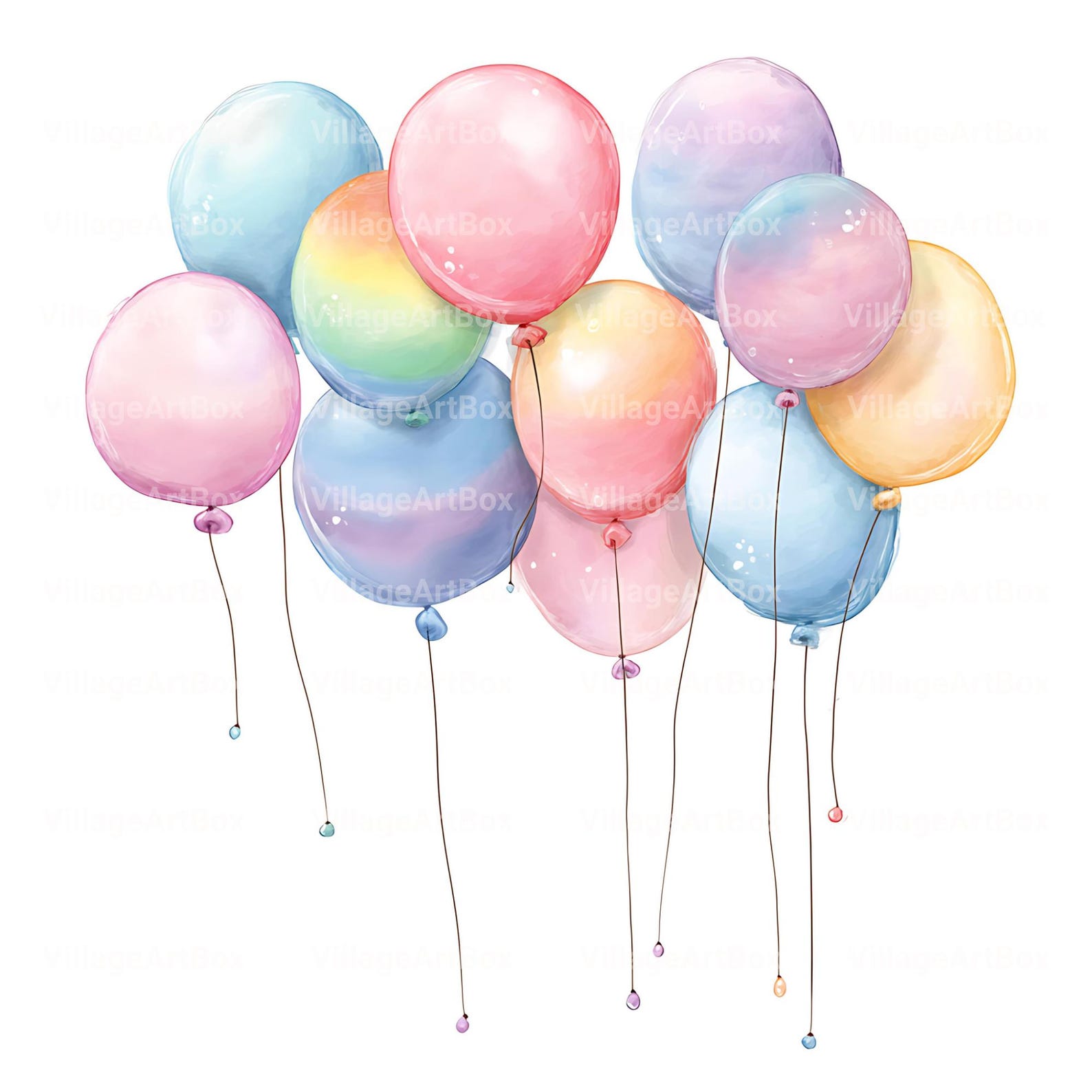Watercolor Birthday Balloons Clipart | Pastel Balloon Bundles | Digital ...