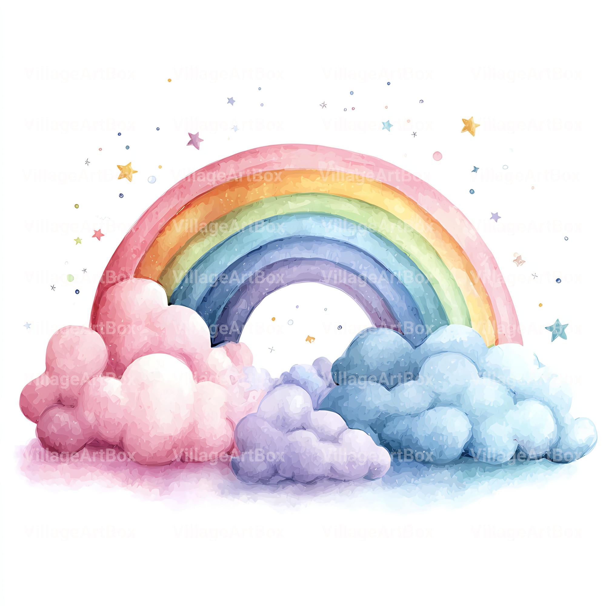 Watercolor Pastel Rainbow Clipart | Nursery Rainbows, Clouds | Digital ...