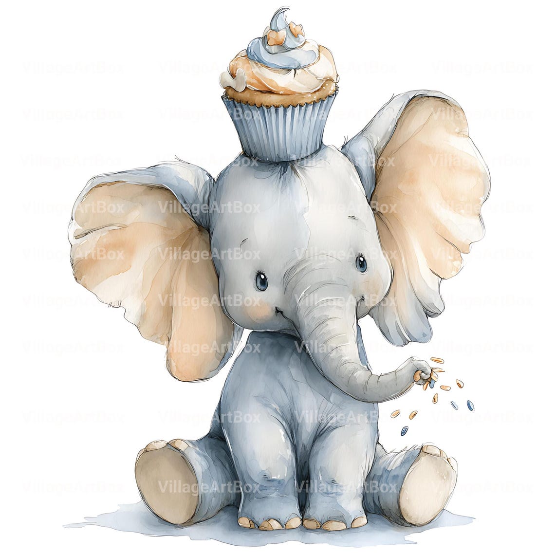 Baby Elephant Birthday Clipart | Blue Boy Numbers 1–3, Safari Nursery ...