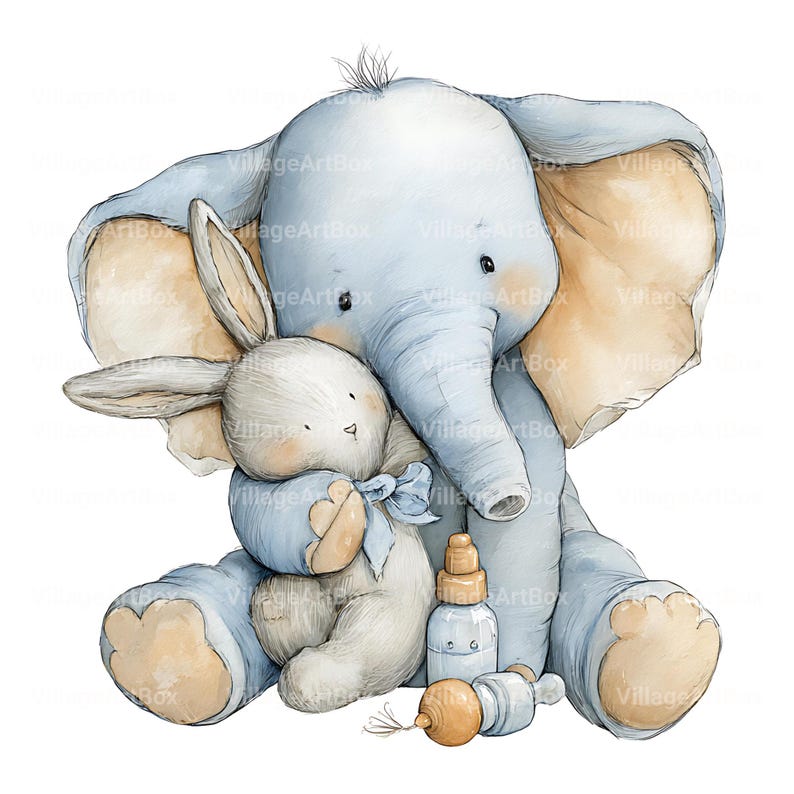 Baby Elephant Birthday Clipart | Blue Boy Numbers 1–3, Safari Nursery ...