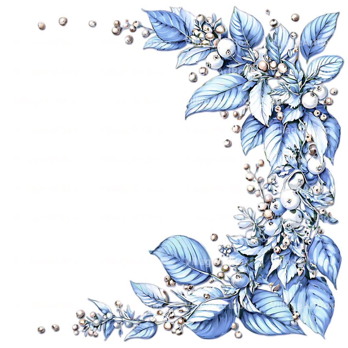 Blue Christmas Wreaths Clipart: Watercolor Winter Foliage PNG (instant ...