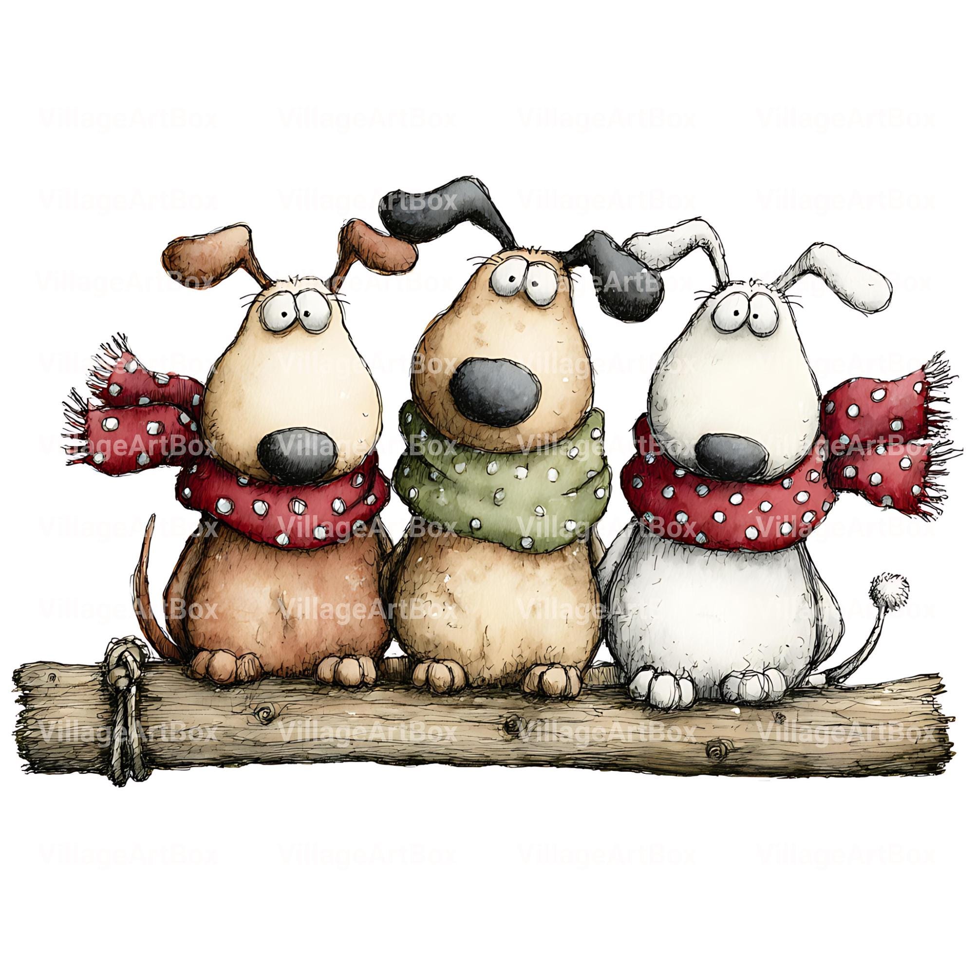 Watercolor Christmas Dogs Clipart | Whimsical Holiday Dogs | High-res ...