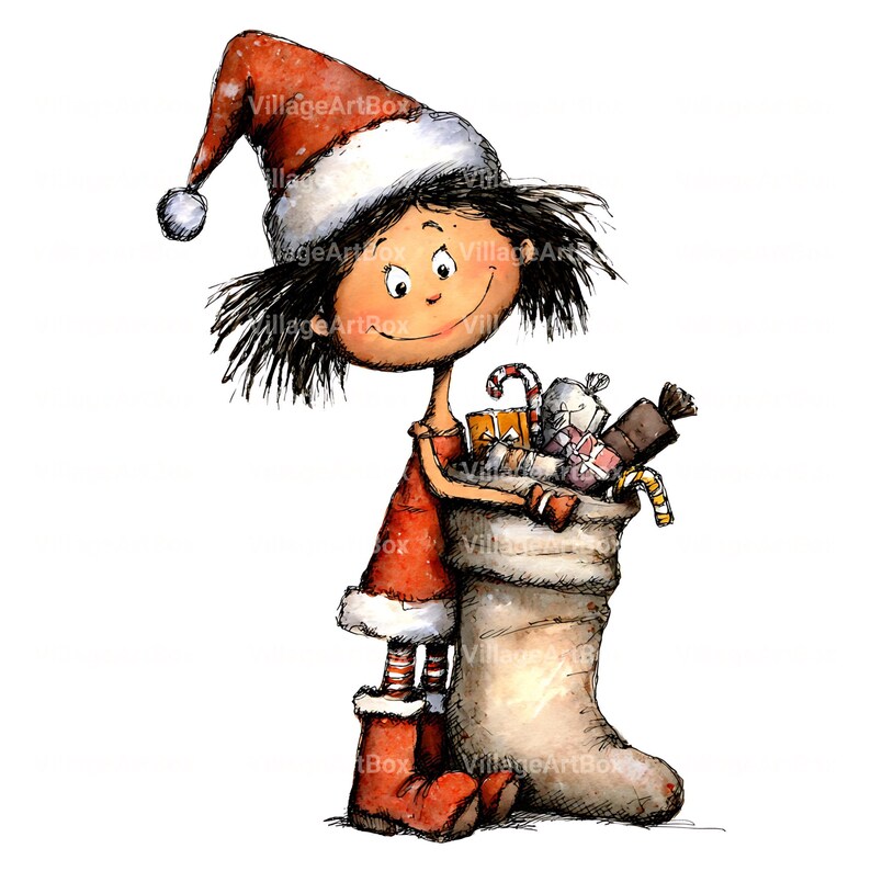 Watercolor Christmas Kids Clipart: Candy Cane, Presents, Rocking Horse ...