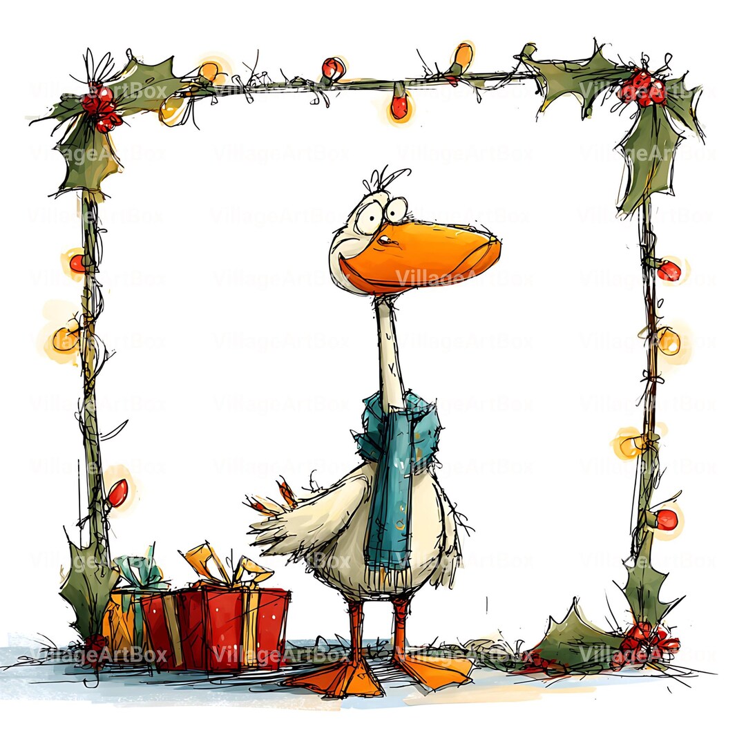 Funny Christmas Goose Clipart, Watercolor JPG Bundle (digital Download ...