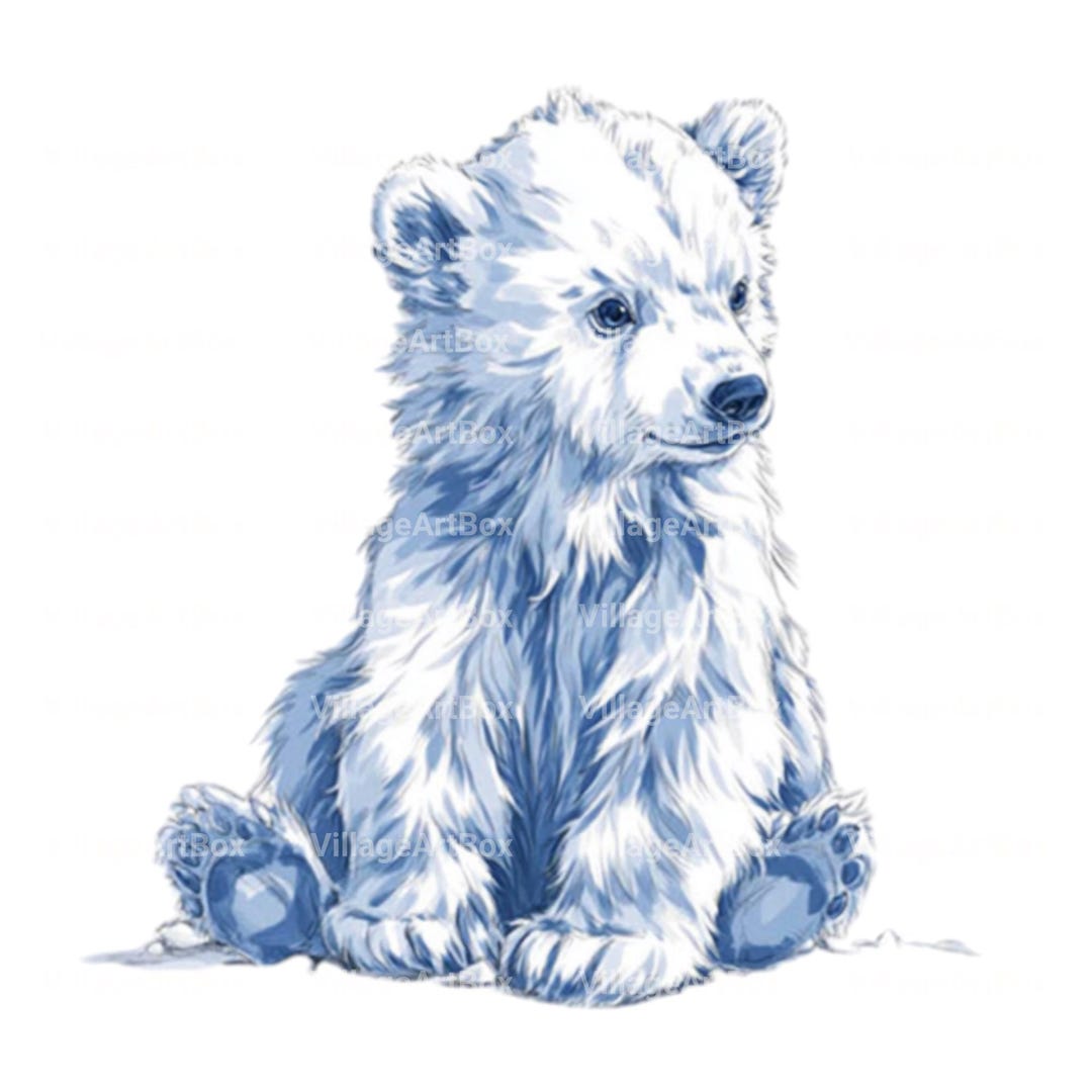 Watercolor Polar Bear Clipart: Blue Christmas Arctic Animals (PNG ...
