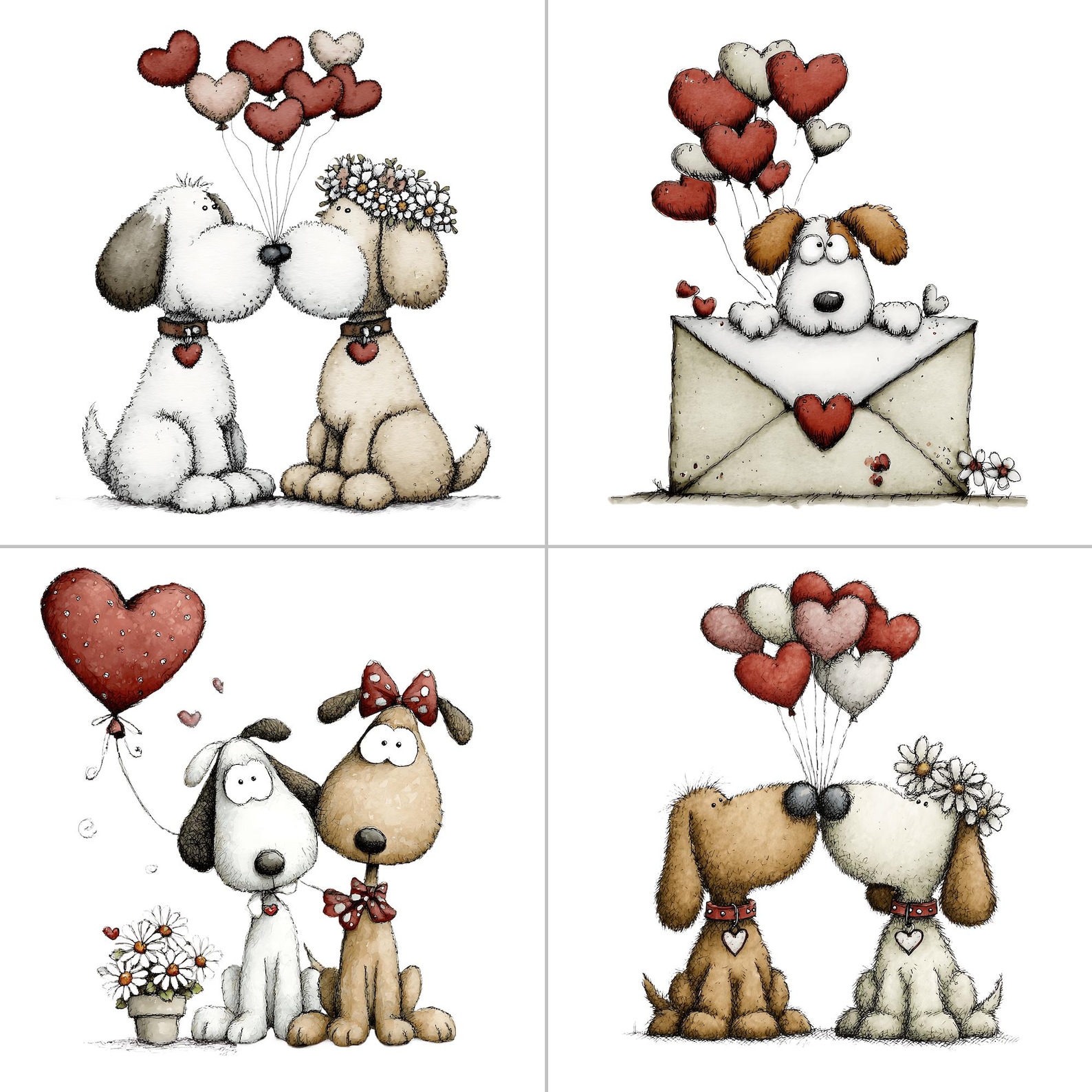 Whimsical Valentine Dogs Clipart Bundle: Quirky Puppy Love & Heart ...