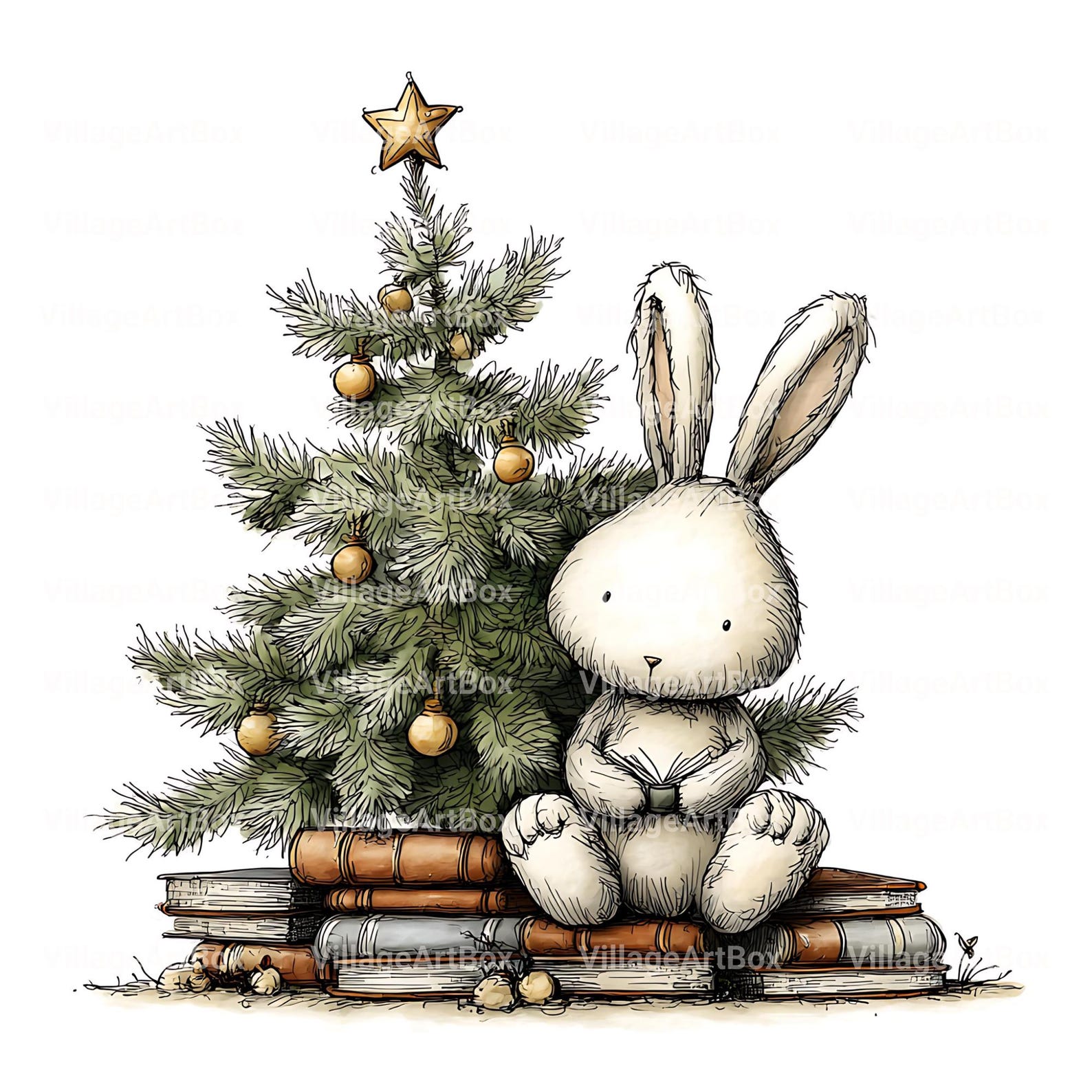 Watercolor Bunny Decorating Christmas Tree Clip Art, Christmas Rabbit ...