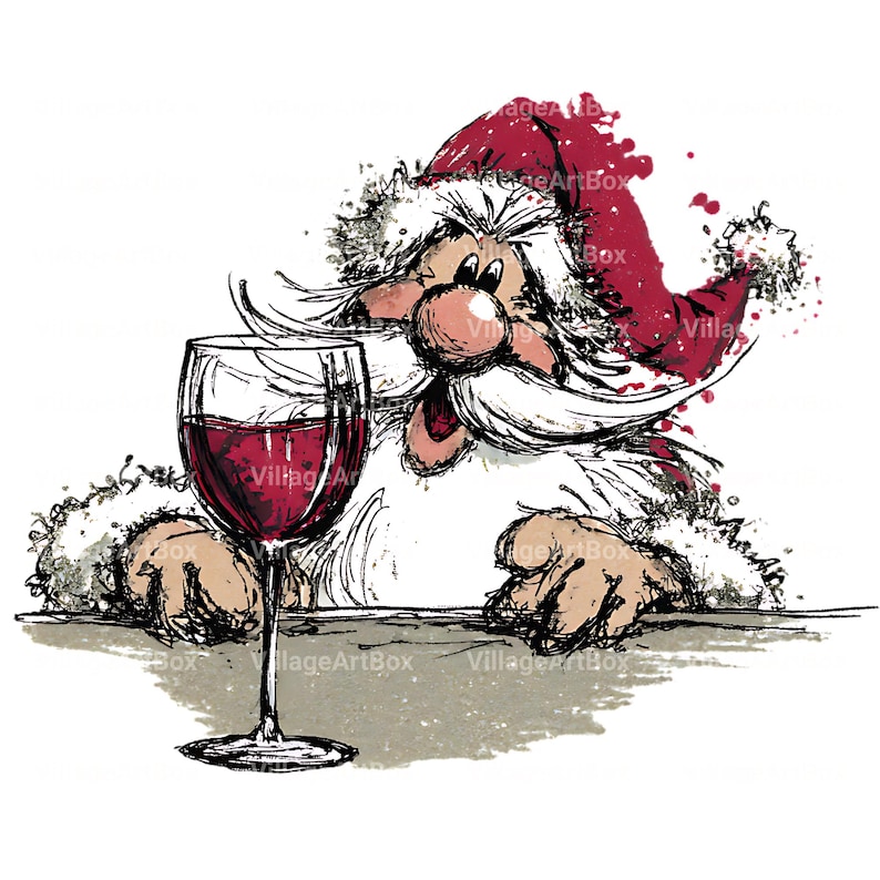 Funny Santa Cocktail Clipart: Retro Christmas Line Art (digital ...