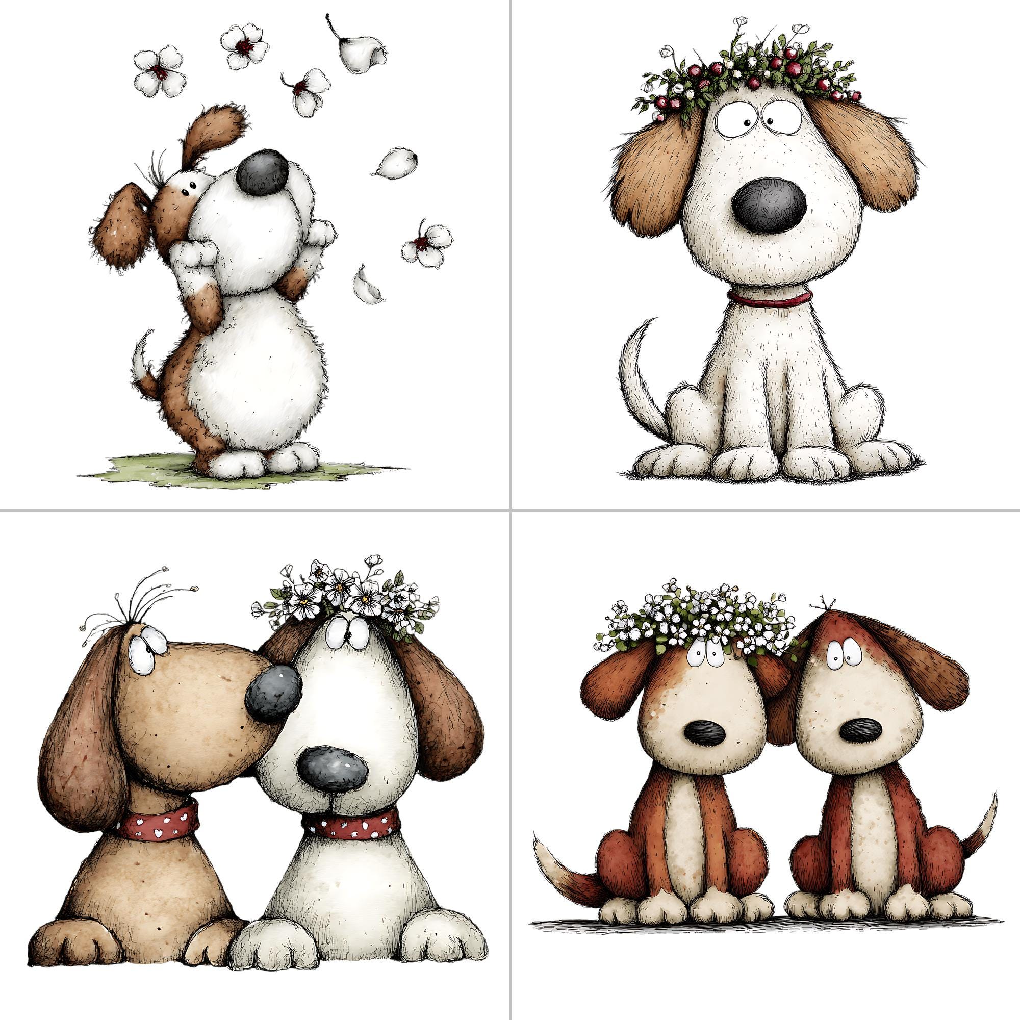 Whimsical Spring Dogs Clipart: Quirky Floral Puppies & Garden Friends ...