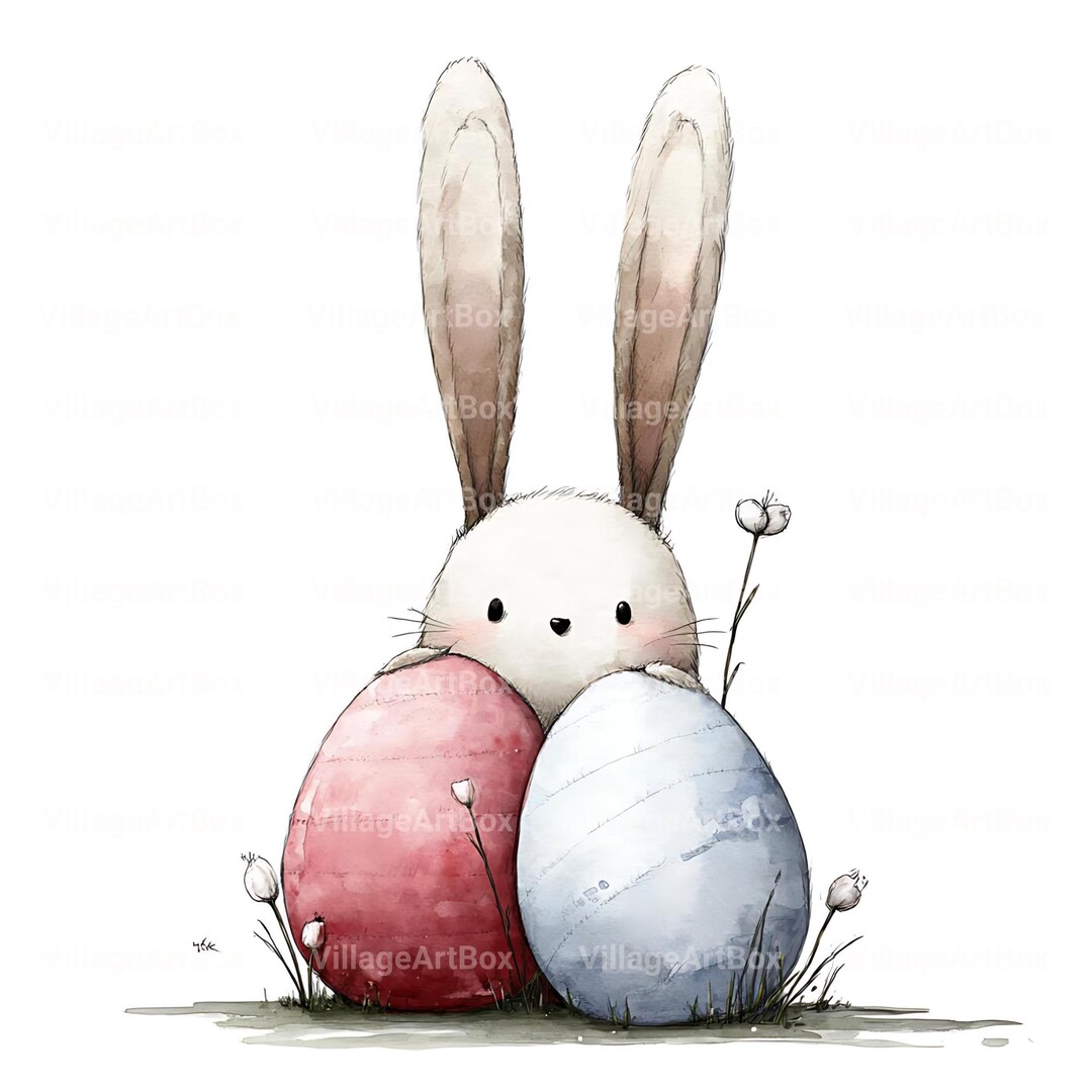 Whimsical Easter Bunny Clipart: Pastel Rabbits With Eggs (digital ...
