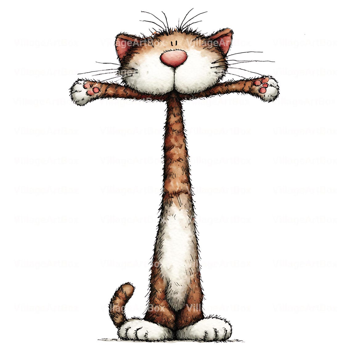 Watercolor Christmas Cats Clipart: Whimsical Long Neck Cat JPG Bundle ...