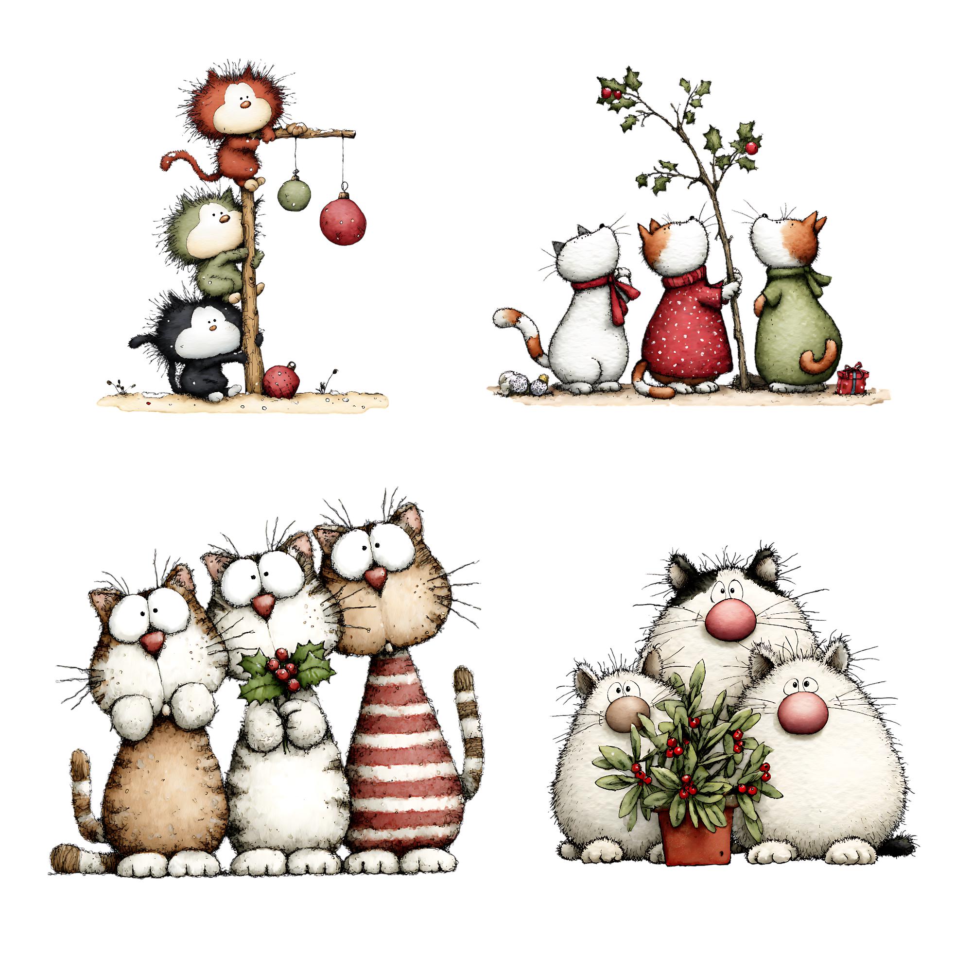 Watercolor Christmas Cats Clipart: Whimsical PNG Bundle (instant ...