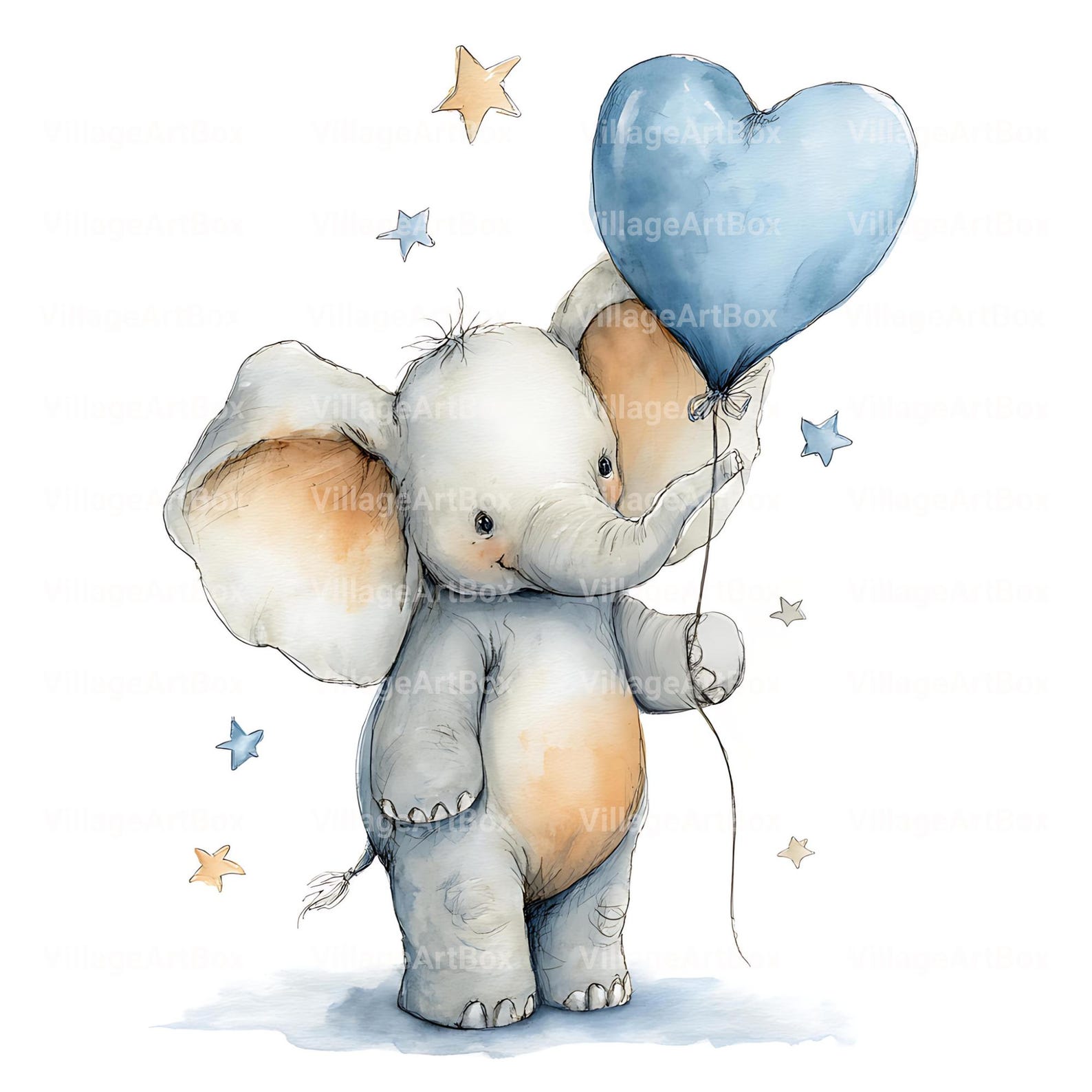 Baby Elephant Birthday Clipart | Blue Boy Numbers 1–3, Safari Nursery ...