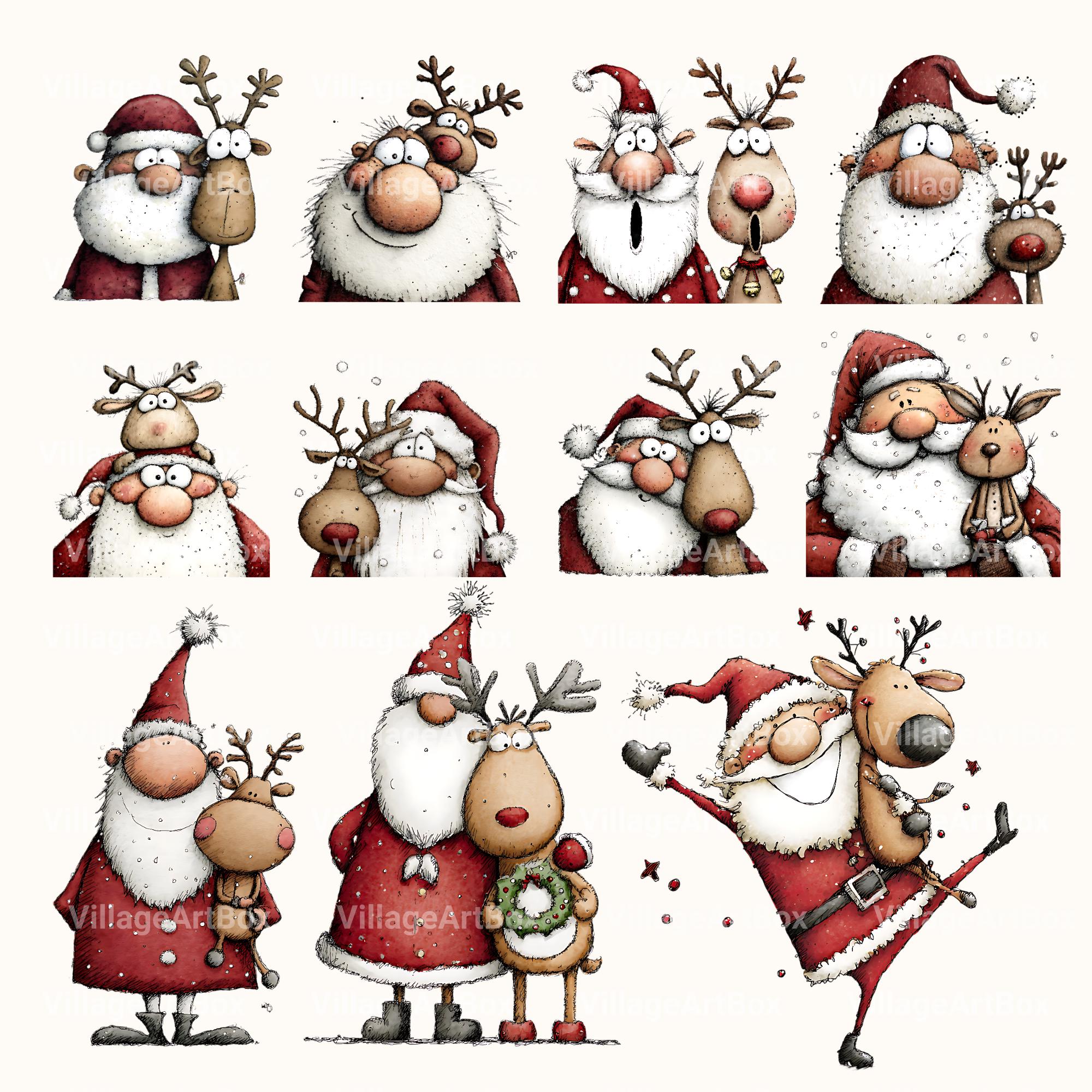 Watercolor Santa and Reindeer Clipart Bundle: Christmas PNG (instant ...