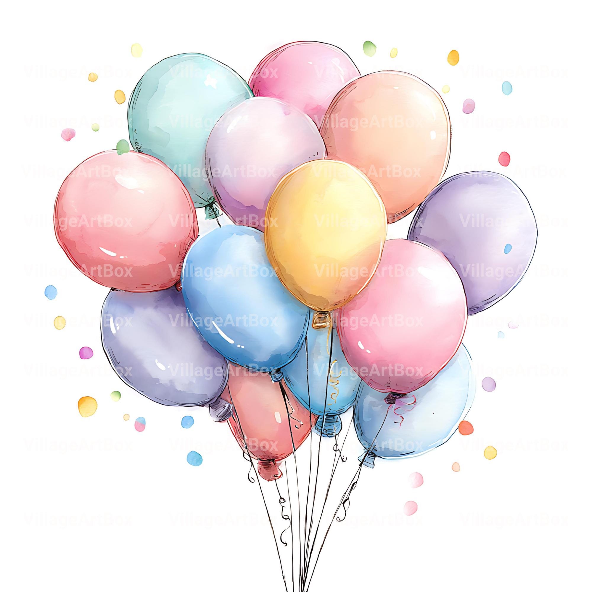 Watercolor Birthday Balloons Clipart | Pastel Balloon Bundles | Digital ...
