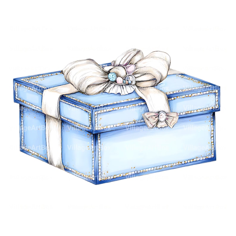 Blue Christmas Gift Boxes Clipart, Watercolor Presents With Bows ...