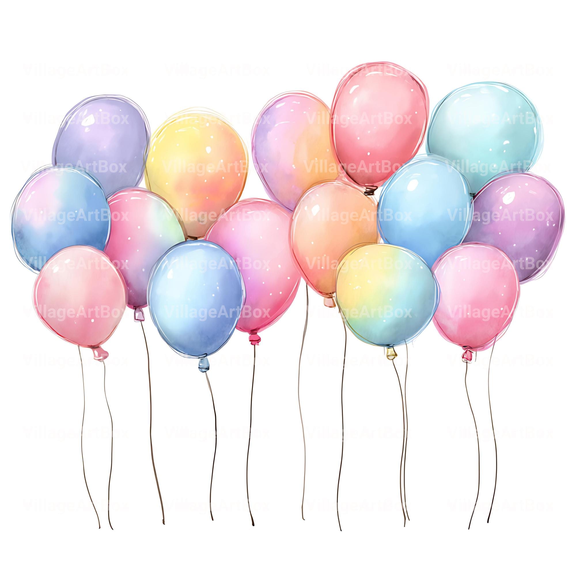 Watercolor Birthday Balloons Clipart | Pastel Balloon Bundles | Digital ...