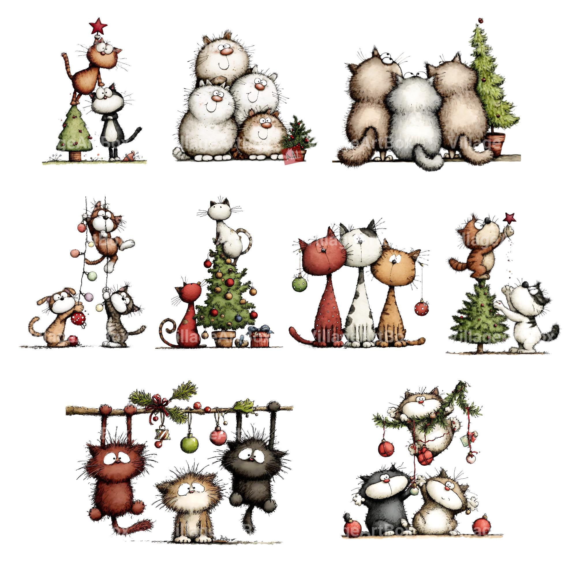 Watercolor Christmas Cats Clipart: Whimsical Holiday PNG Bundle ...