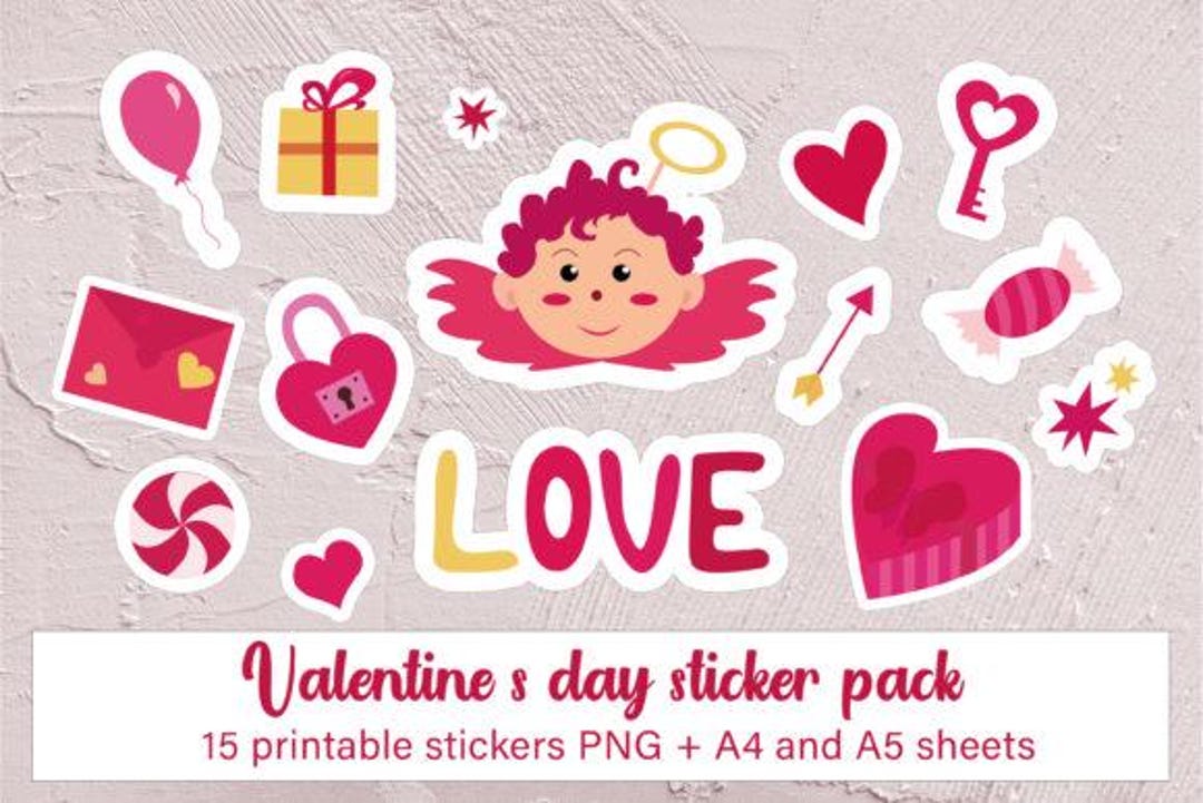 Valentine’s Day Sticker Pack PNG | Cute Cartoon Love Stickers ...