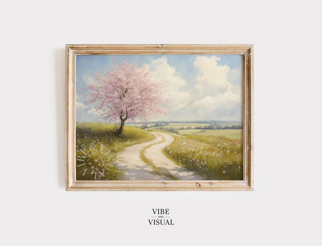 Spring Path Printable - Cottagecore Pink Blossom Tree, Pastoral ...