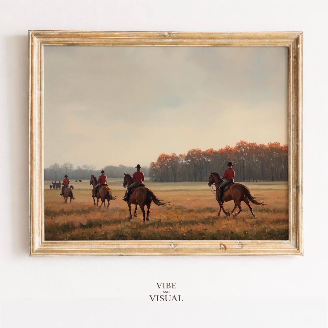 Vintage Fox Hunt Scene - Classic Countryside Equestrian Painting ...