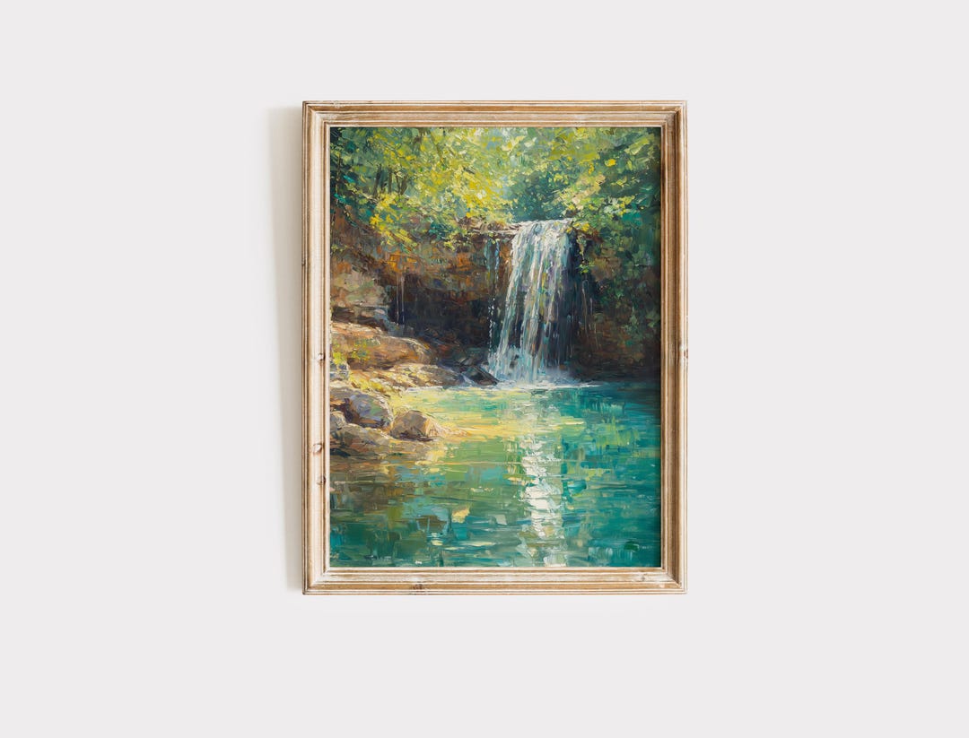 Rustic Waterfall Wall Art Printable - Serene Nature Landscape ...