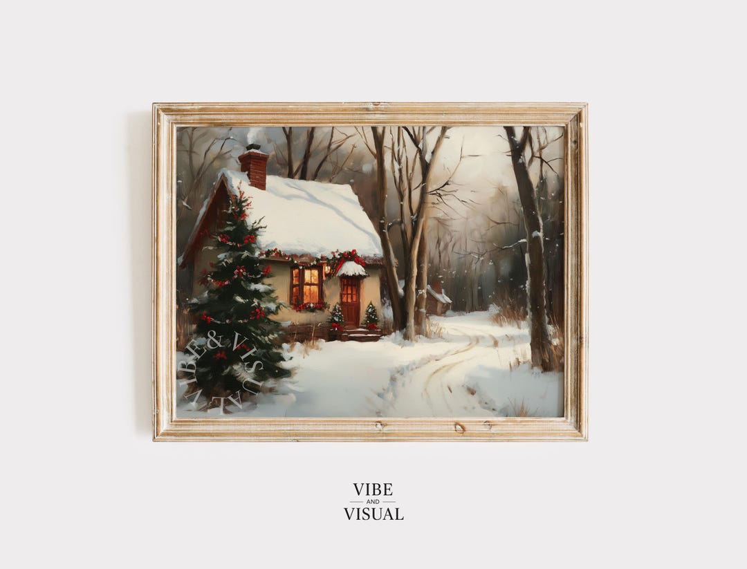 Winter Cottage Scene With Warm Windows - Cozy Gingerbread House Art ...