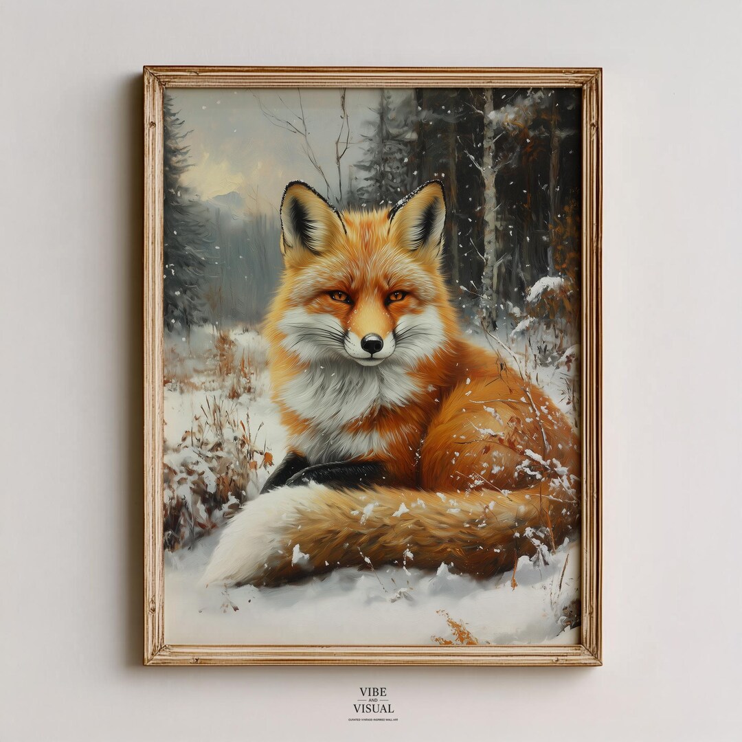 Rustic Red Fox in Snowy Woodland - Moody Winter Wildlife Art, Cozy ...