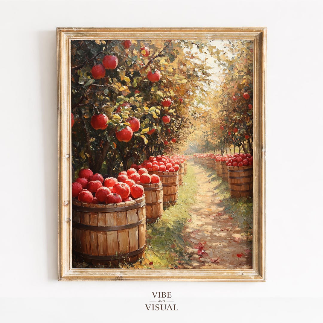 Apple Orchard Pathway Printable – Rustic Farmhouse Autumn Painting ...