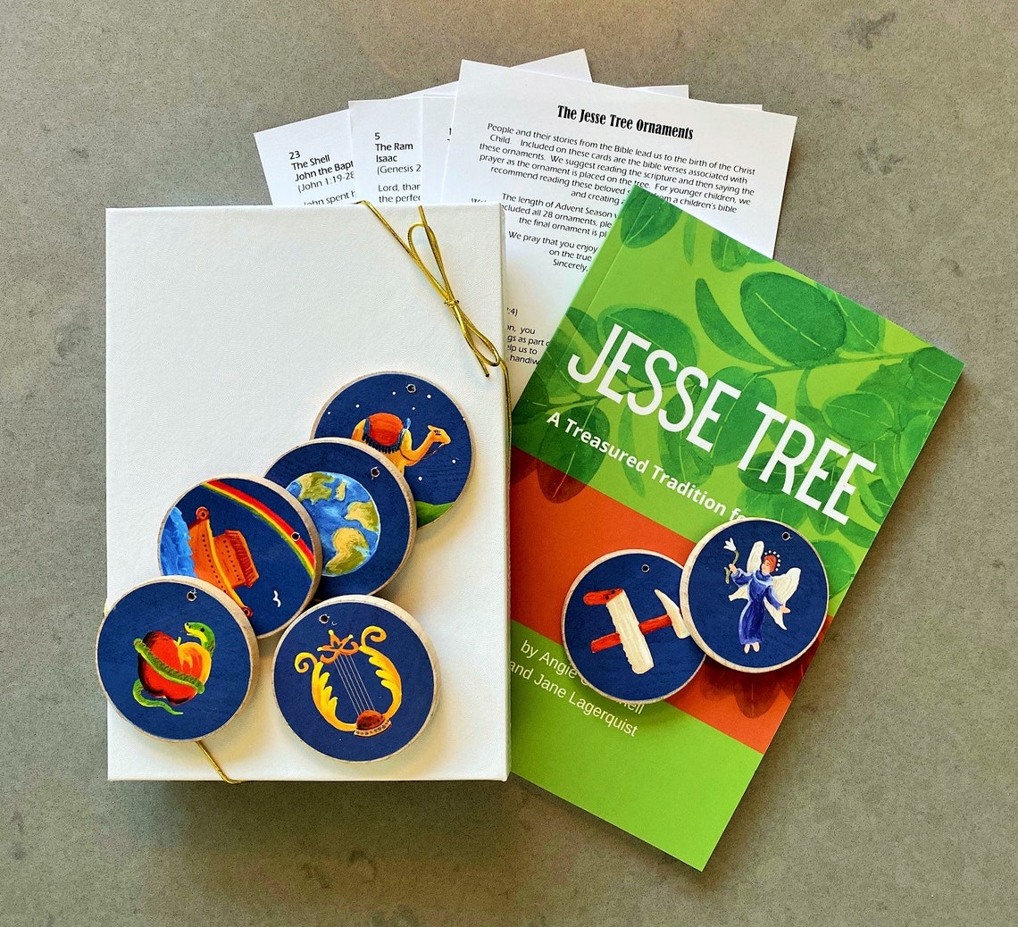 Advent Jesse Tree Book 6x9 & Blue Ornaments- Storybook Set -with ...