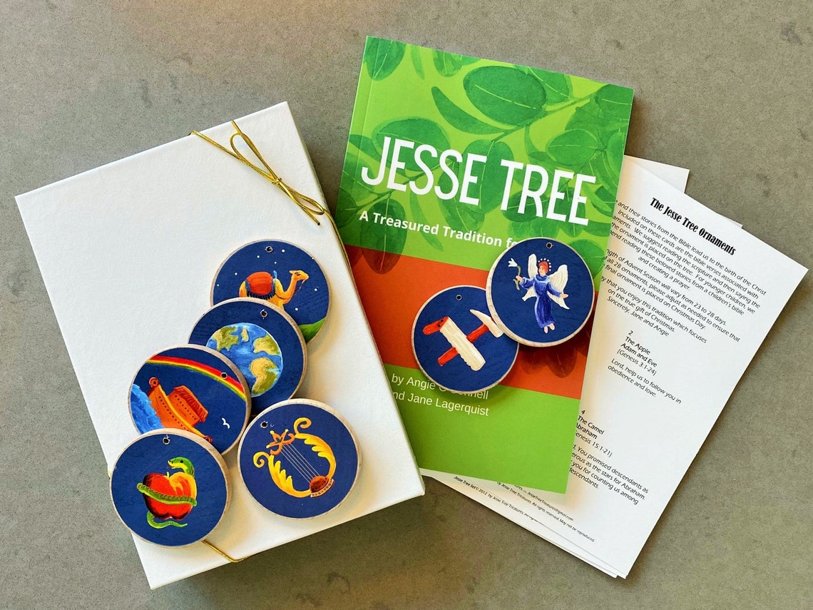Advent Jesse Tree Book 6x9 & Blue Ornaments- Storybook Set -with ...