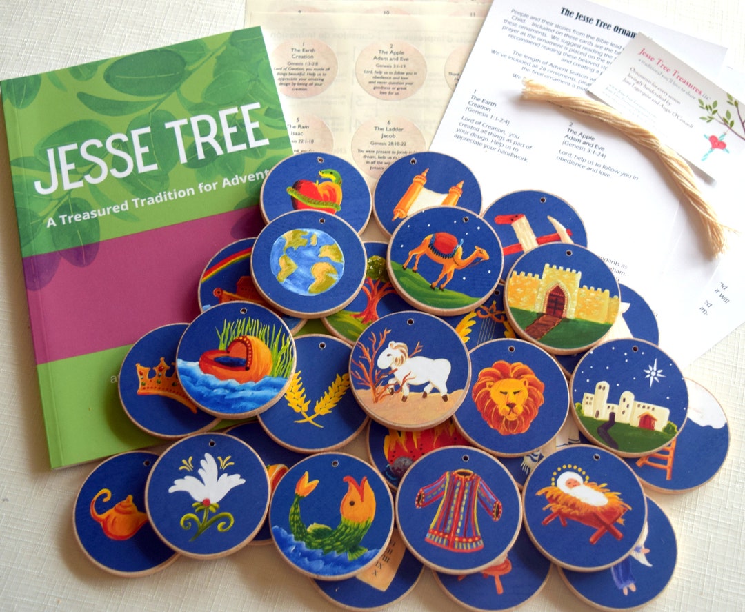 Advent Jesse Tree Book 6x9 & Blue Ornaments- Storybook Set -with ...