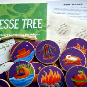 Advent Jesse Tree Book 6x9 & Purple Ornaments- Storybook Set - Includes ...
