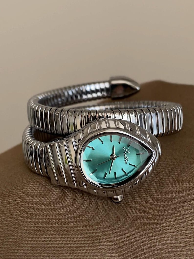 Teardrop Snake Wrap Watch for Women – Retro Silver Coil Bracelet Watch ...