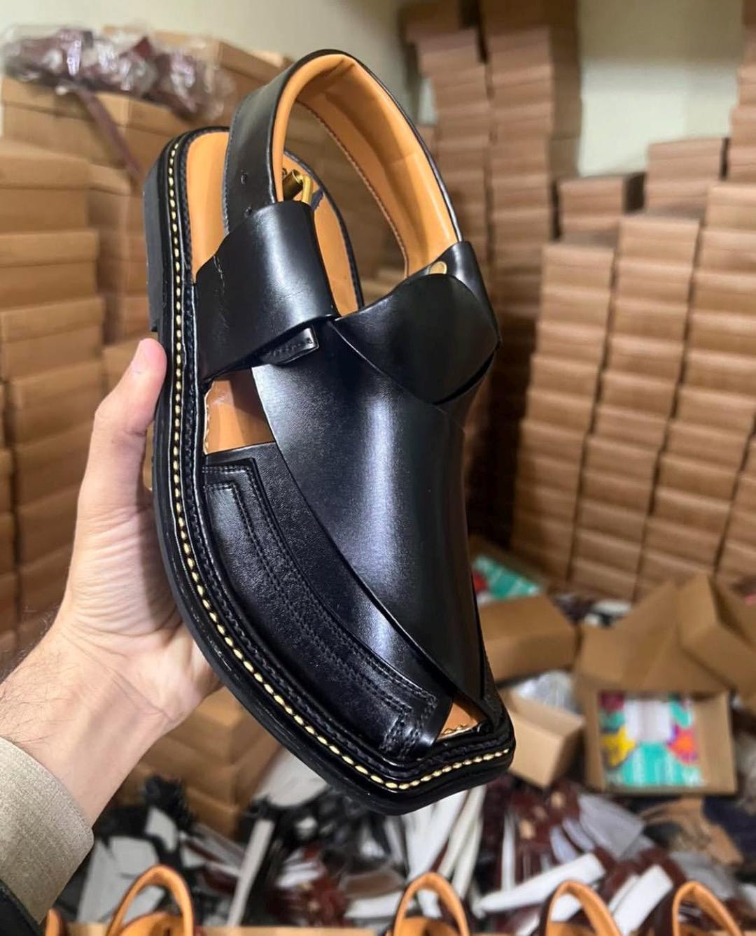 Handmade Peshawari Chappal, Leather Traditional Sandals, Men's Slip-on ...