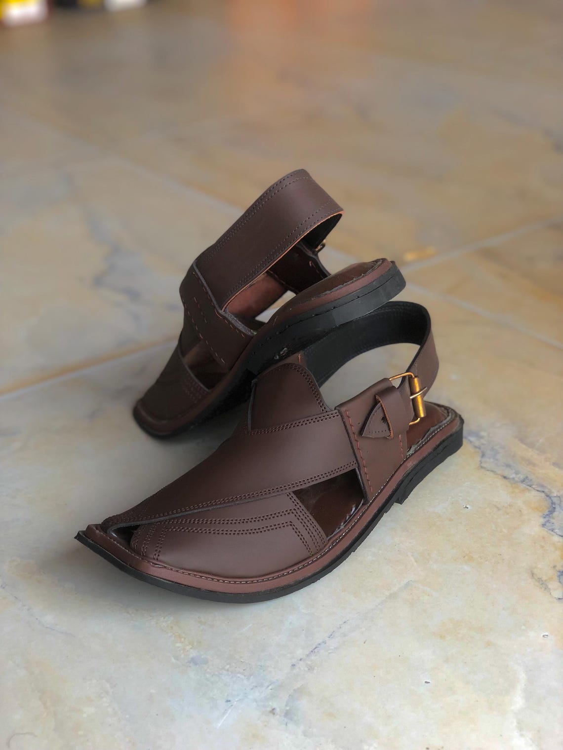 Kaptaan Chappal – Handmade Leather Peshawari Shoes – Ethnic Sandals for ...