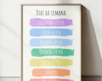 Portuguese Days of the Week Poster – Educational Printable for Kids - Etsy