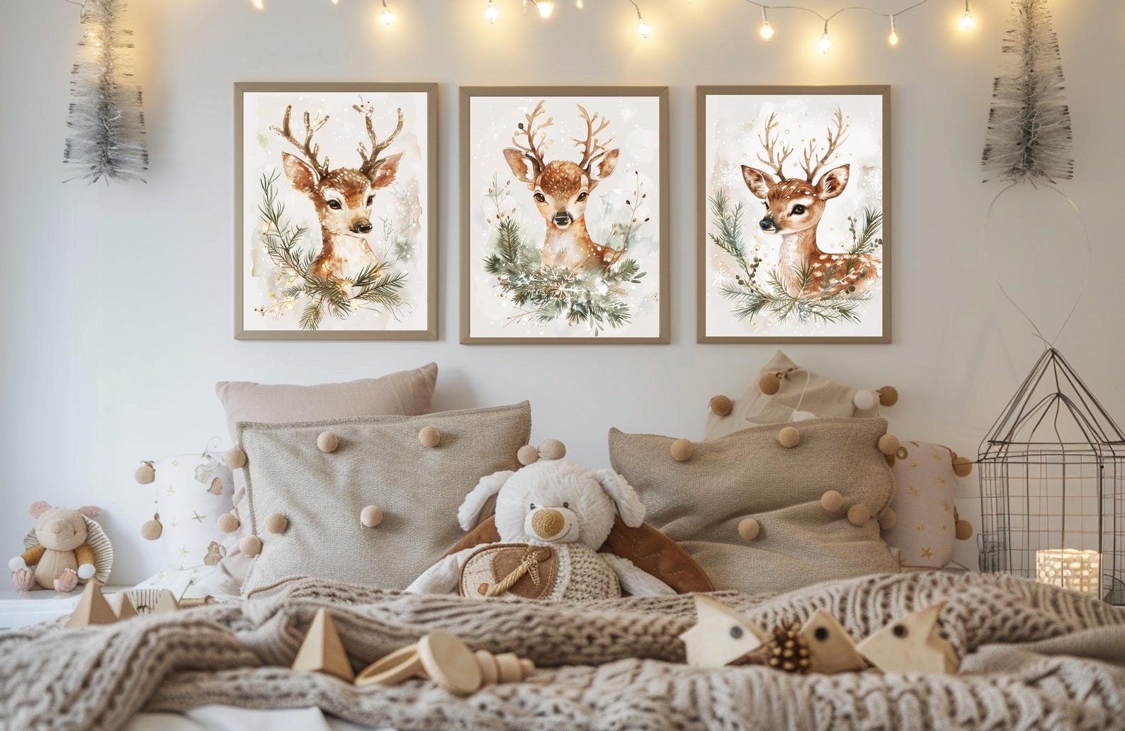 Christmas Reindeer Nursery Wall Art Set Vintage Watercolor Deer Prints ...