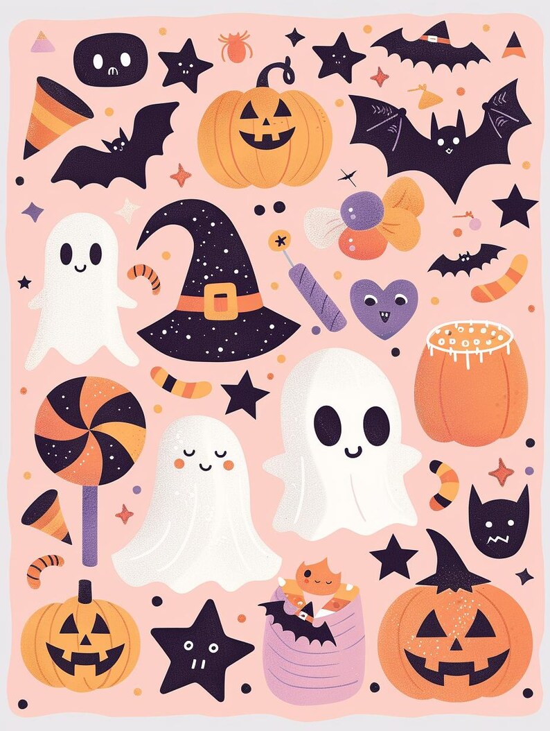 Cute Halloween Wall Art – Printable Poster With Pumpkins, Ghosts ...
