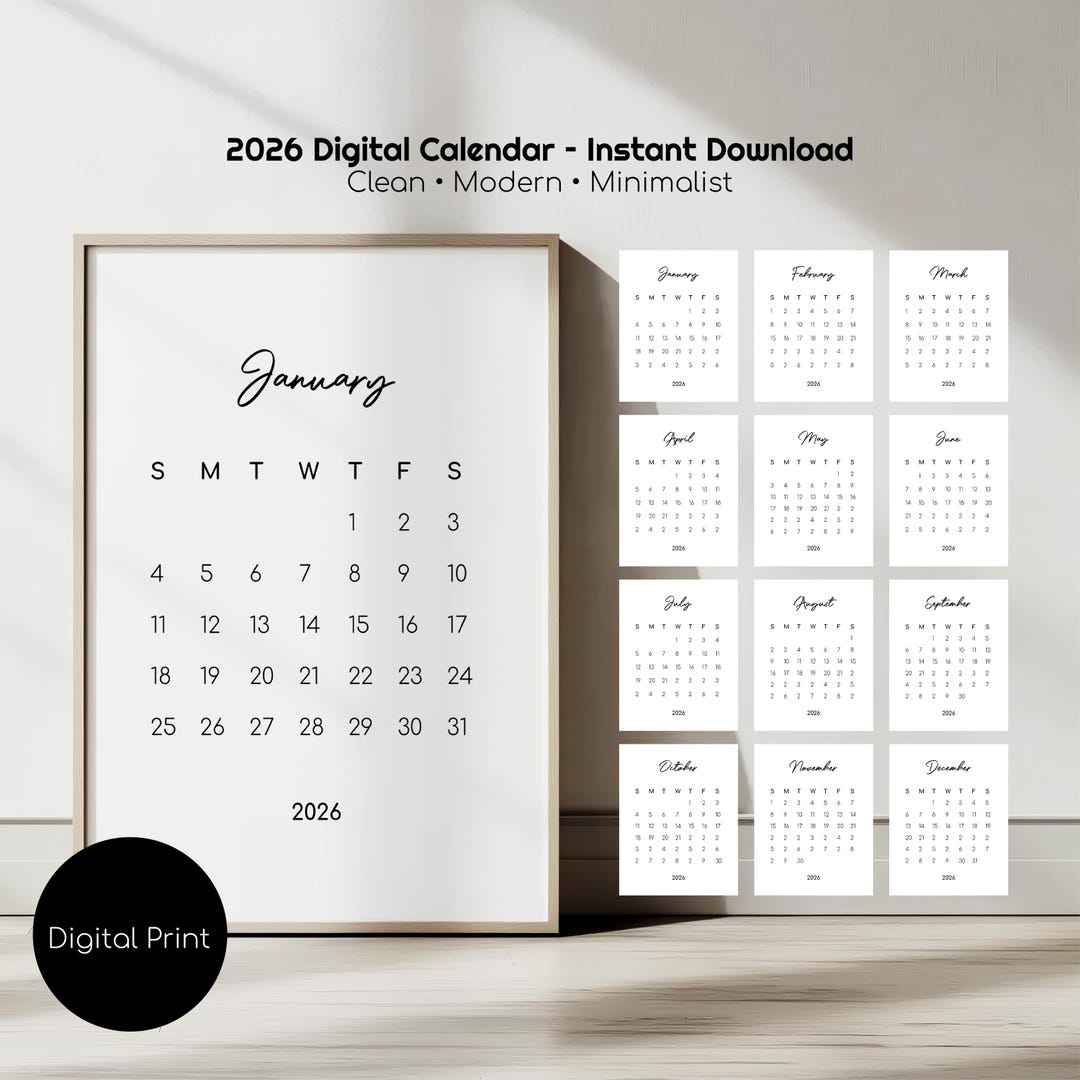 2026 Printable Calendar, Sunday Start Minimalist Wall Calendar, Modern ...