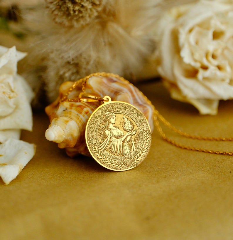 14K Solid Gold Hestia Necklace - Greek Goddess Pendant, Custom ...
