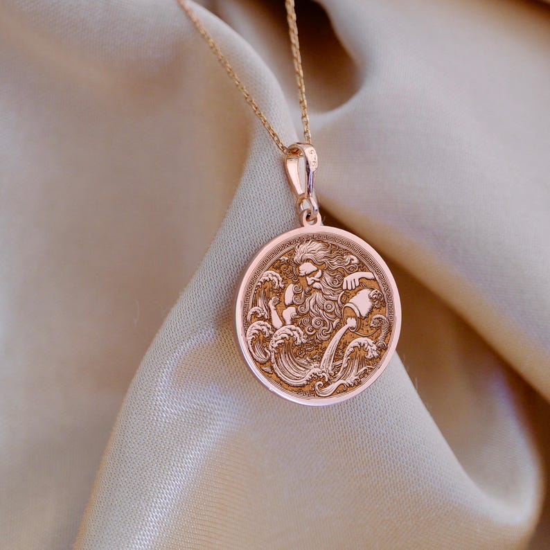 14K Solid Gold Oceanus Medallion Necklace – Greek Mythology Pendant - Etsy