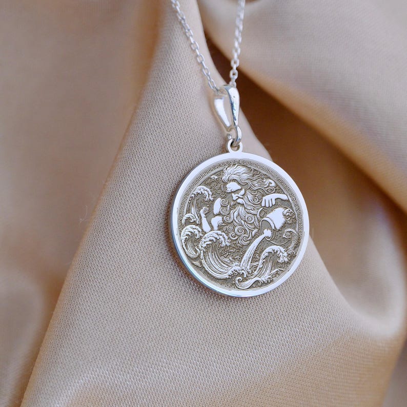 14K Solid Gold Oceanus Medallion Necklace – Greek Mythology Pendant - Etsy