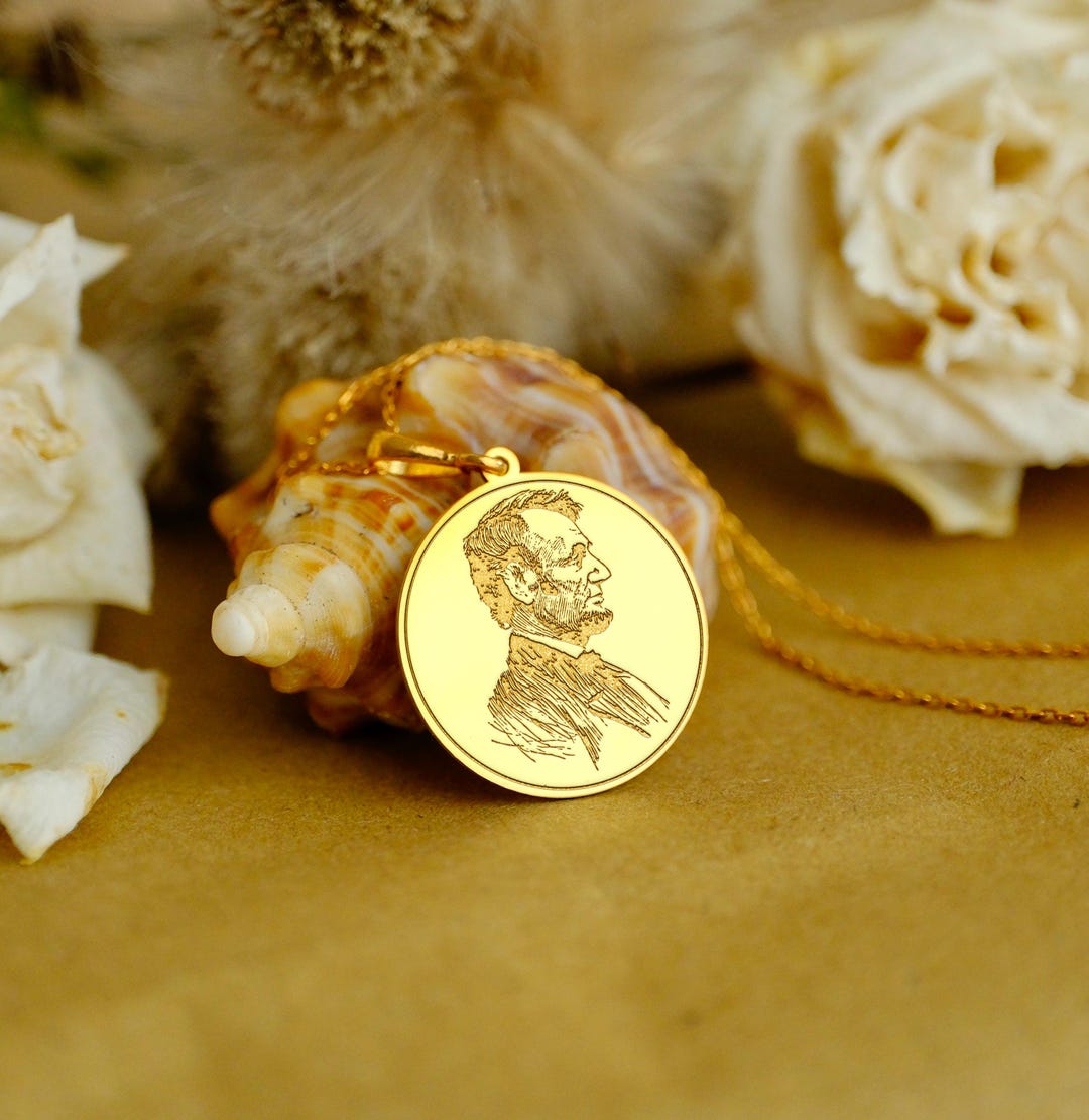 14K Solid Gold - Abraham Lincoln Cameo Necklace: Sterling Silver ...