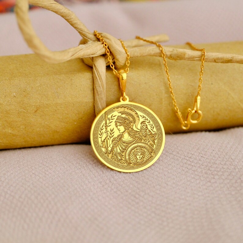 14K Gold Athena Necklace - Greek Goddess Pendant, Wisdom Jewelry - Etsy UK