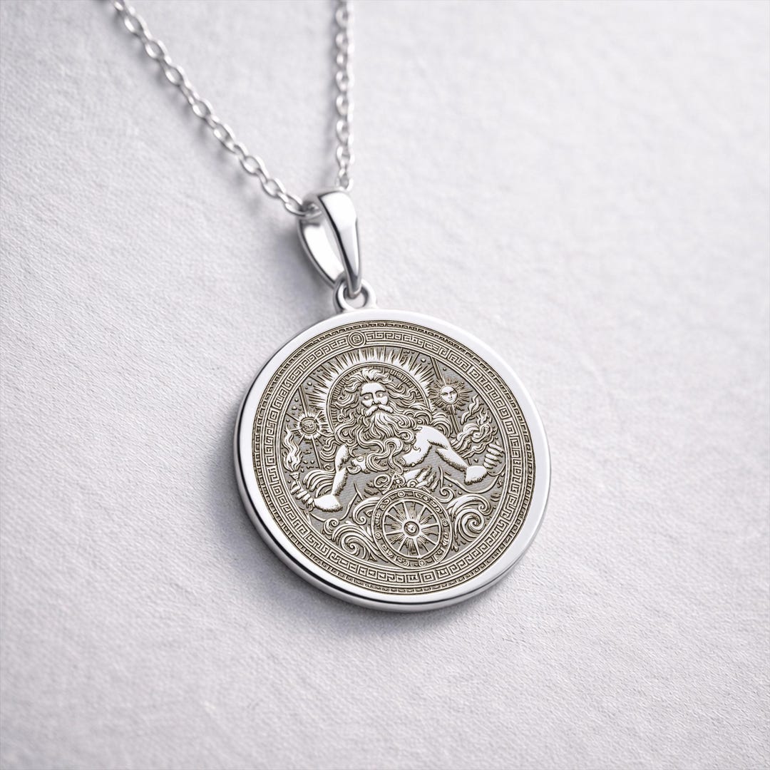 Gold Hyperion Medallion Necklace, Greek Sun God Pendant, Engraved ...