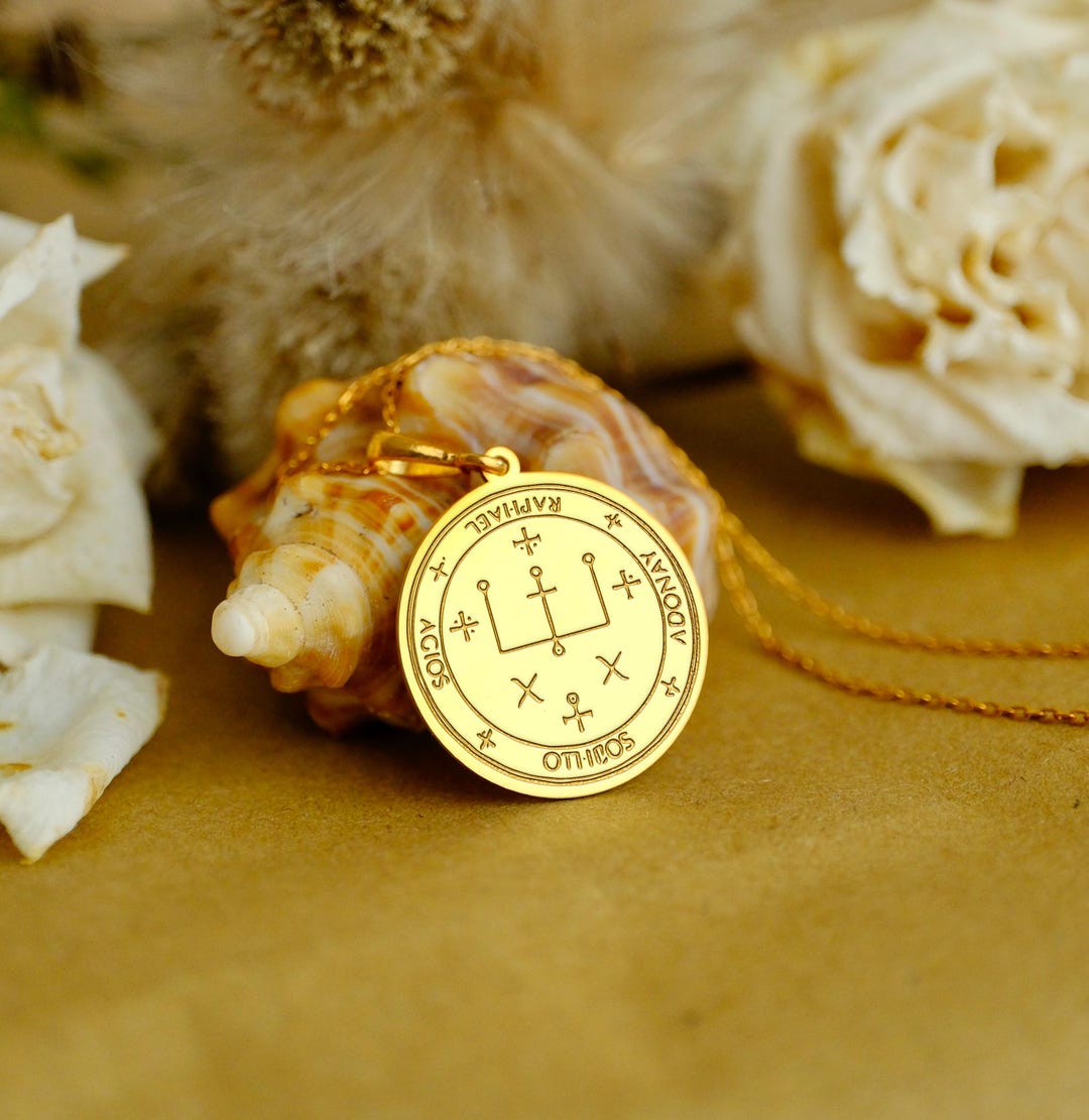 14K Solid Gold - Archangel Raphael Seal Necklace - Divine Healing and ...