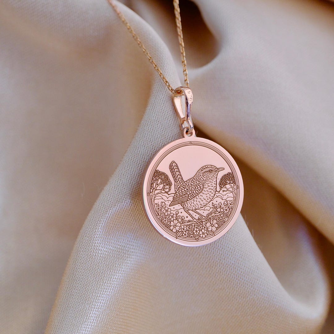 14K Solid Gold - Wren Pendant: Celestial Bird Jewelry (sterling Silver ...