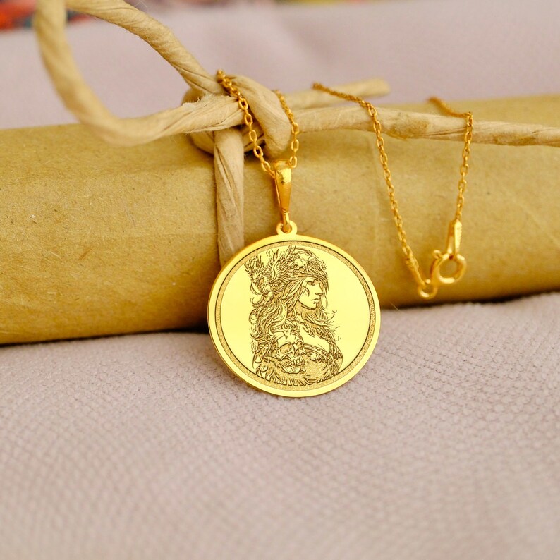 14K Solid Gold - Warrior Woman Pendant, Shield Maiden Inspired ...